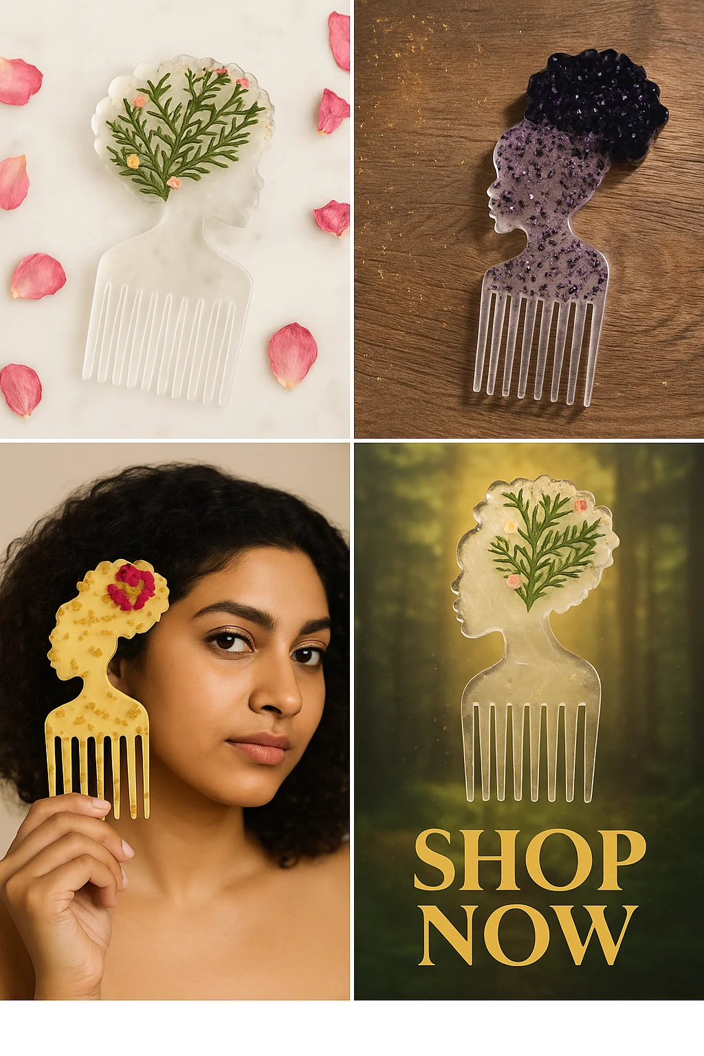 Resin Handmade Combs – Viral Afro Design Luxury Hair Pick • Bling On-