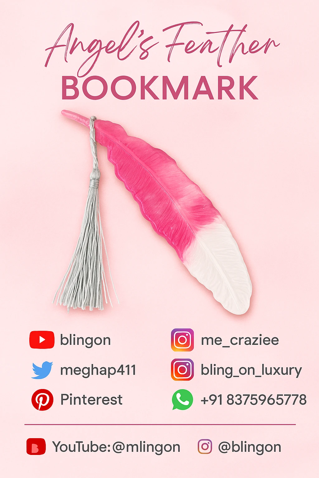 Angel’s Feather – Luxury Pink Resin Bookmark 🪶💖 • Bling On-