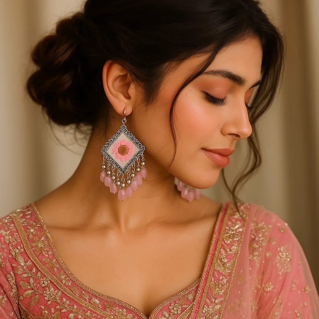Bling On® Pink Daisy Resin Jhumka Earrings – Bloom Boldly in Every Look ...