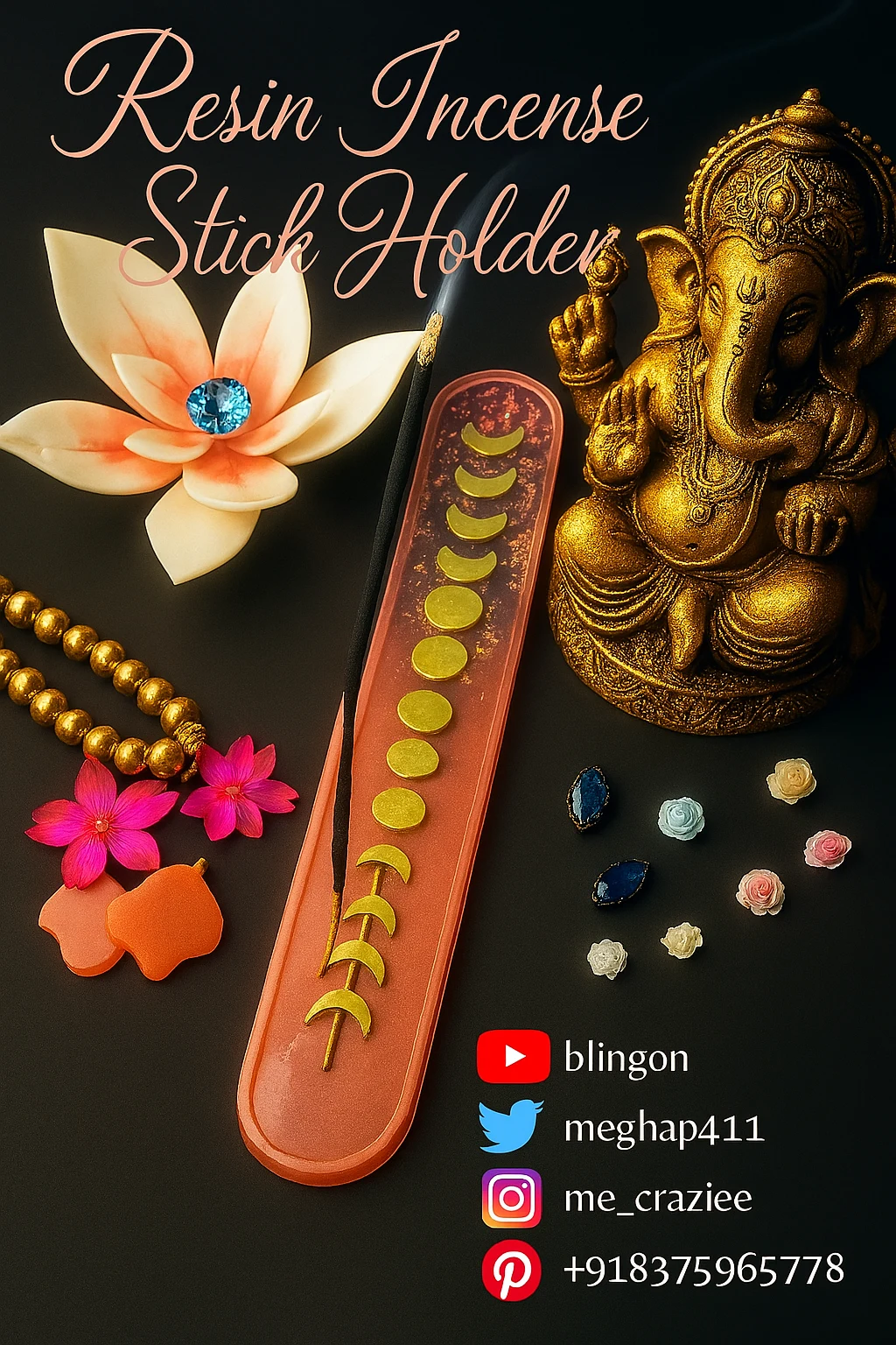 Bling On® Resin Incense Stick Holder – Handmade Moon Magic for ...