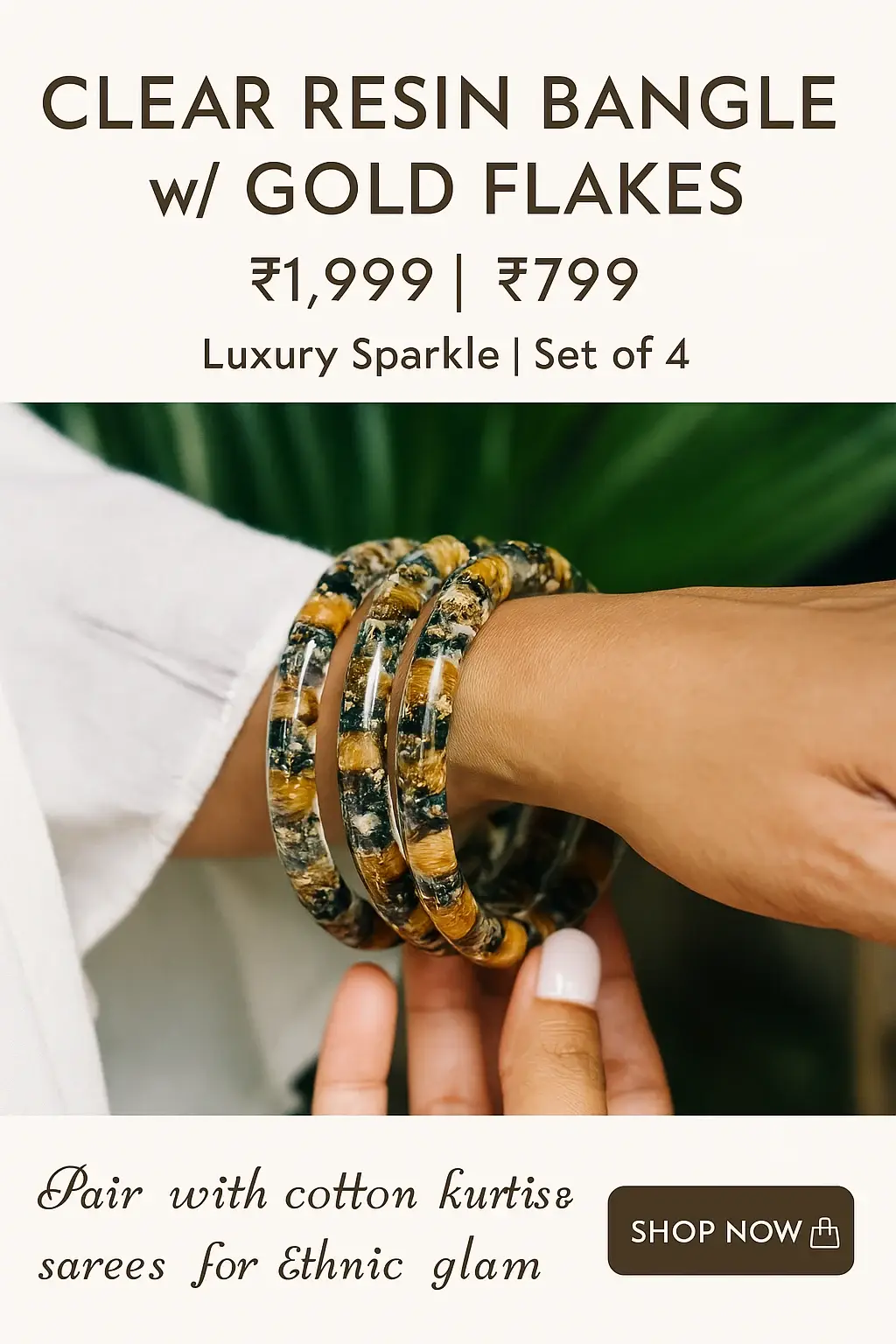 Clear Resin Bangle with Gold Flakes | Luxury Handmade Jewellery for ...