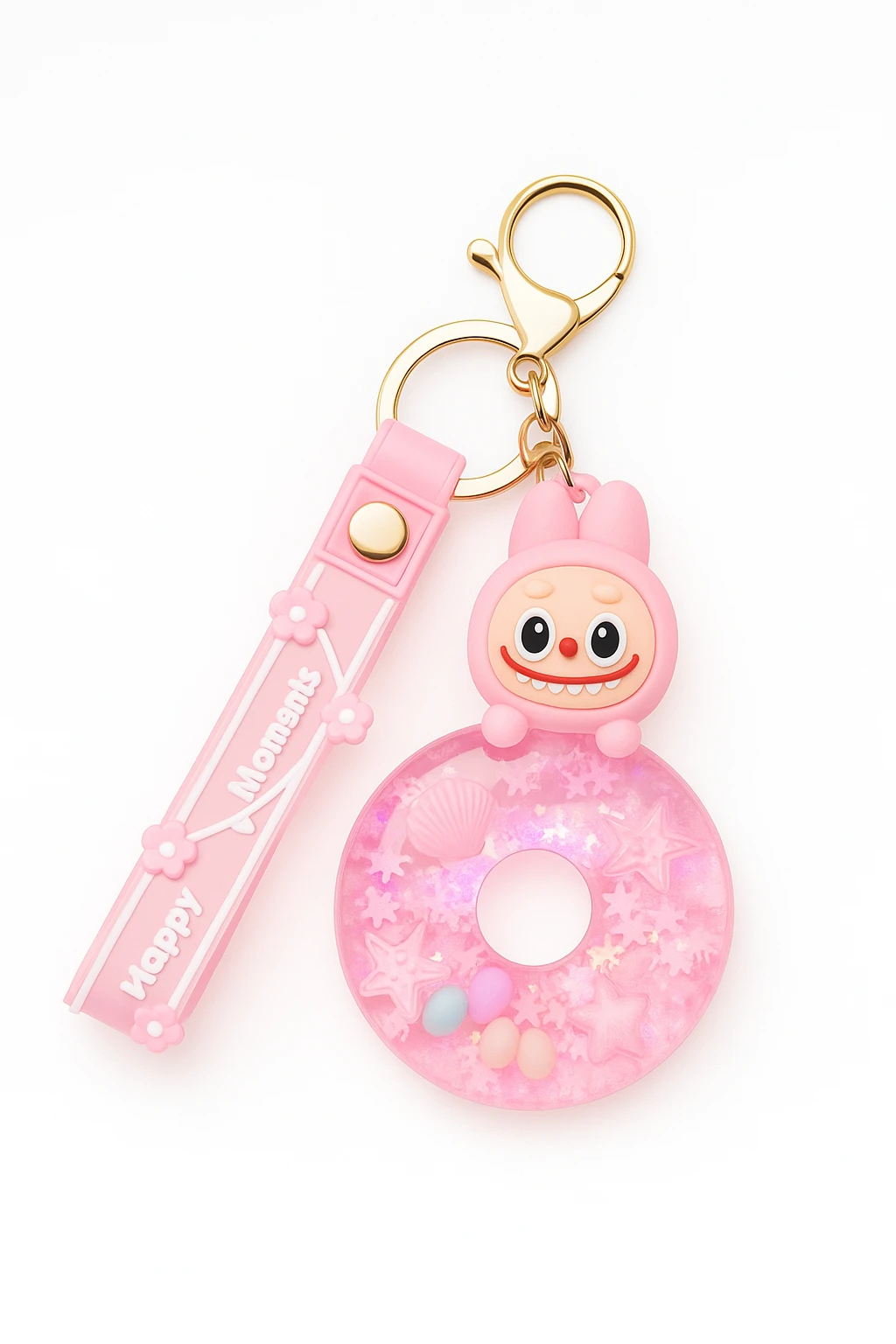 🌸 Cute Pink Character Donut Keychain – Adorable Accessory for Bags ...
