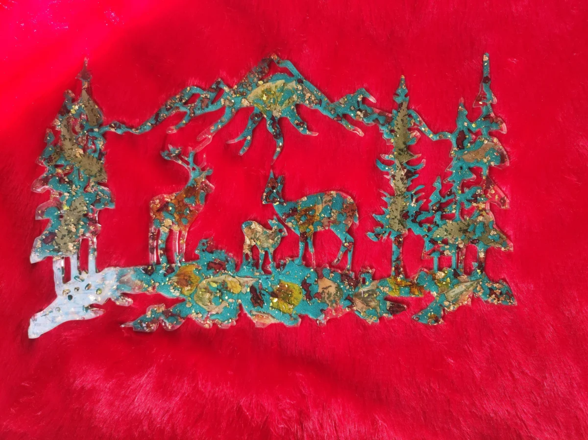 Handmade Resin Deer Family Forest Scene | Mountain & Wildlife Landscape ...