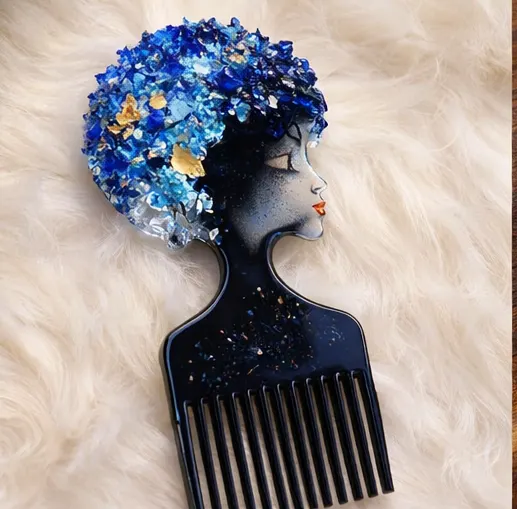 Afro Queen Resin Comb Art Collection 3D design – Handmade Luxury Hair ...