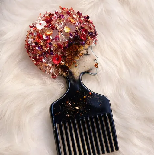 Afro Queen Resin Comb Art Collection 3D design – Handmade Luxury Hair ...